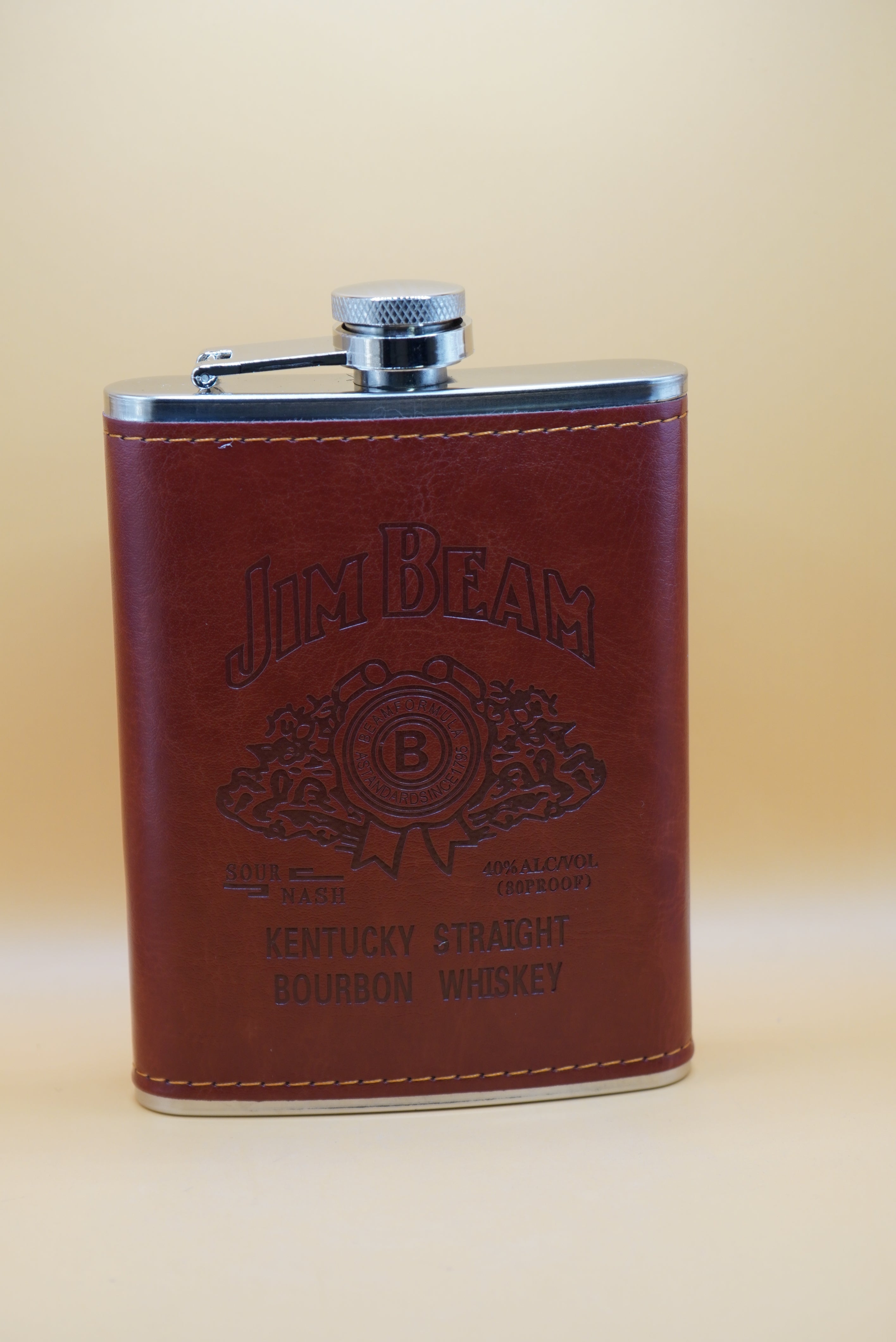 Jim Beam Leather-Wrapped Stainless Steel Hip Flask – Vachi