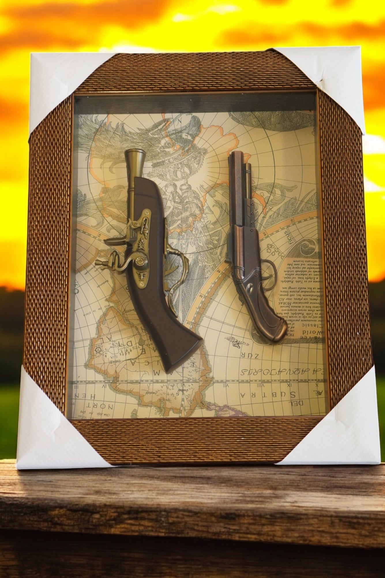 Vintage Gun Replica Shadow Box – Dual Pistols with World Map Backgroun ...
