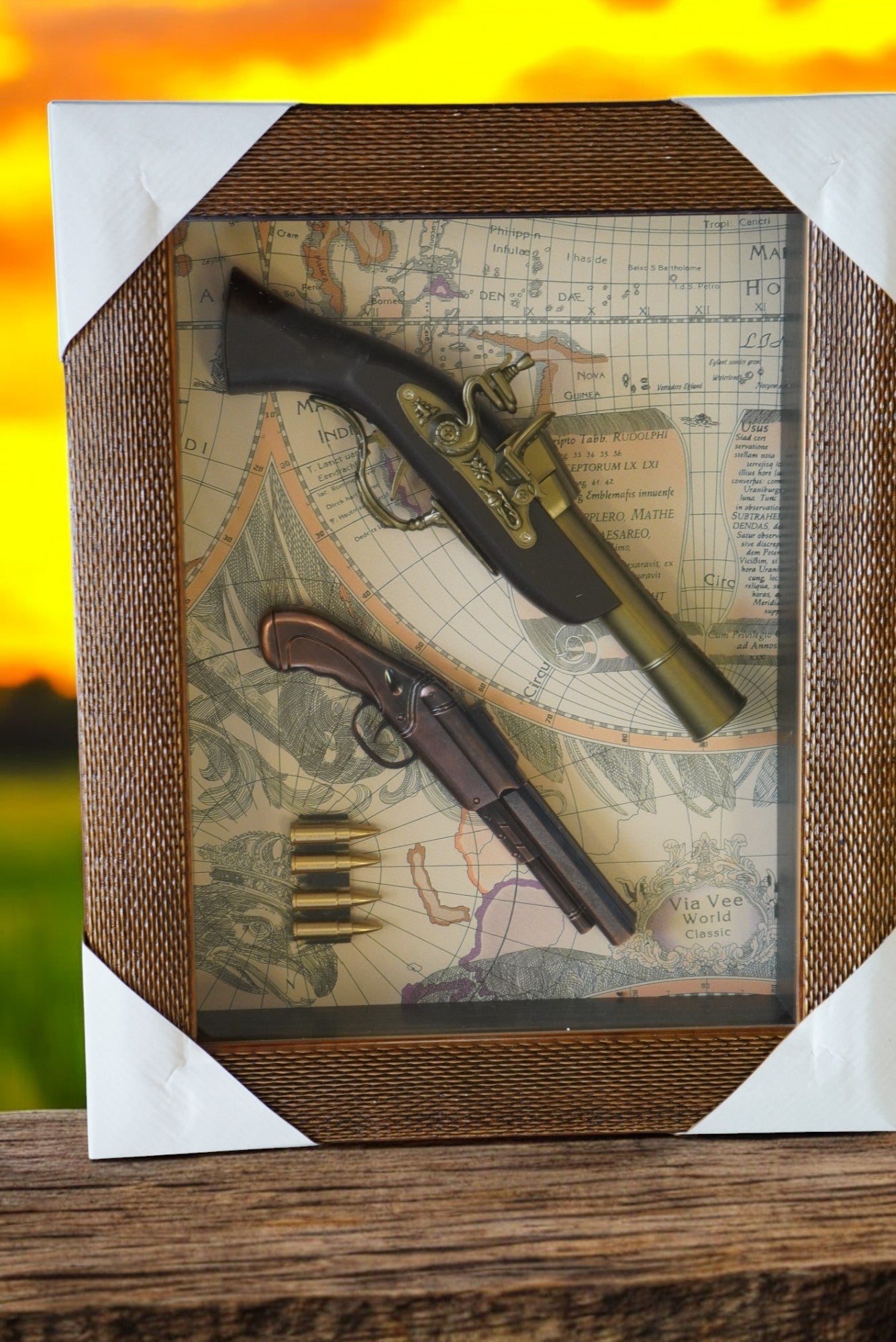 Decorative Vintage Gun Shadow Box with World Map Background – Dual Pis ...